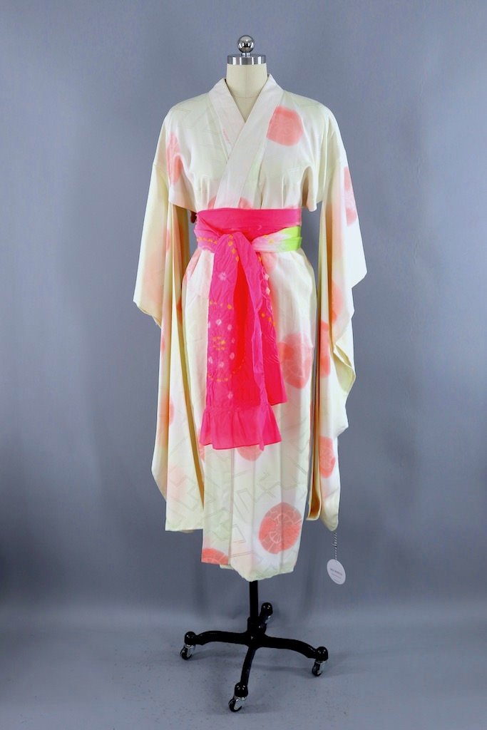 Vintage White & Pink Silk Kimono Robe – ThisBlueBird